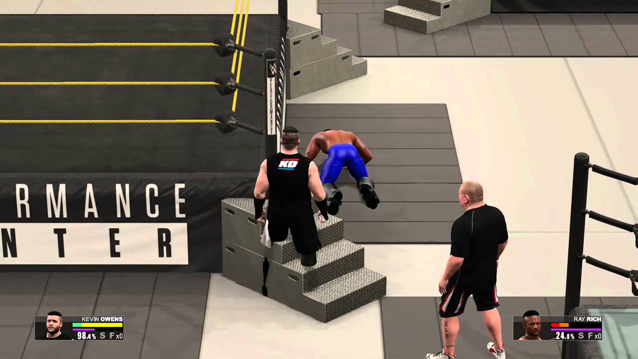 WWE 2K15| How to go outside in the performance center ring - YouTube