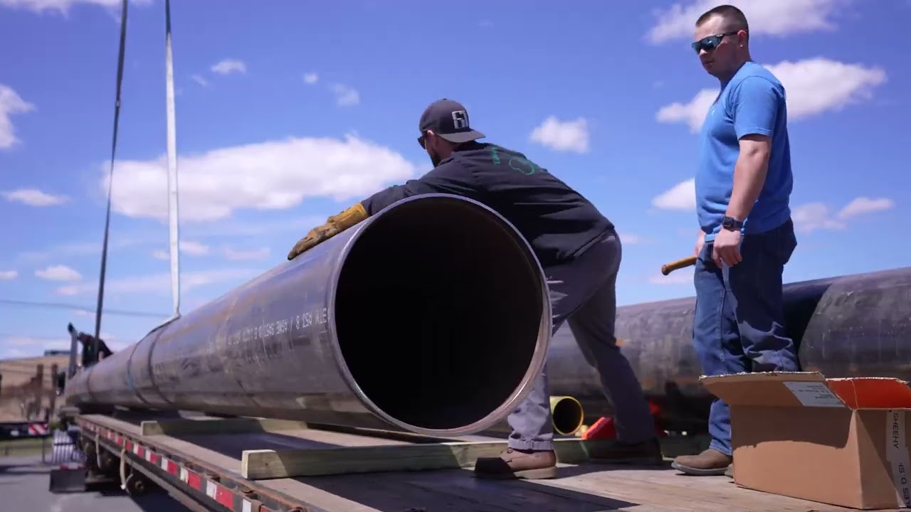 HVAC Prefab Pipe delivery. 24 inch pipe 63 feet long - YouTube