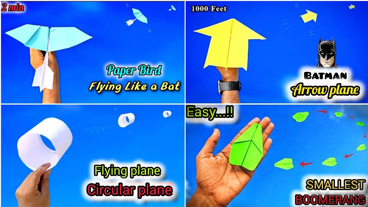 4 Best Paper Flying Toys||Paper Bird,Arrow plane,Paper circular plane ...