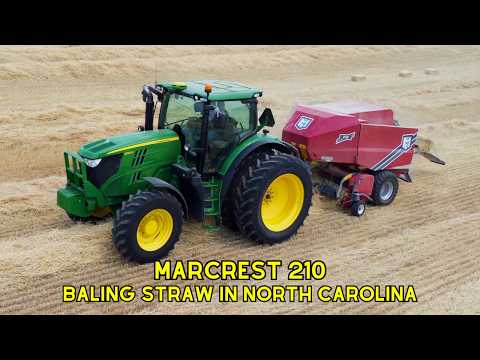 John Deere 6190R and Marcrest 210 Baling Straw In North Carolina In Record Time