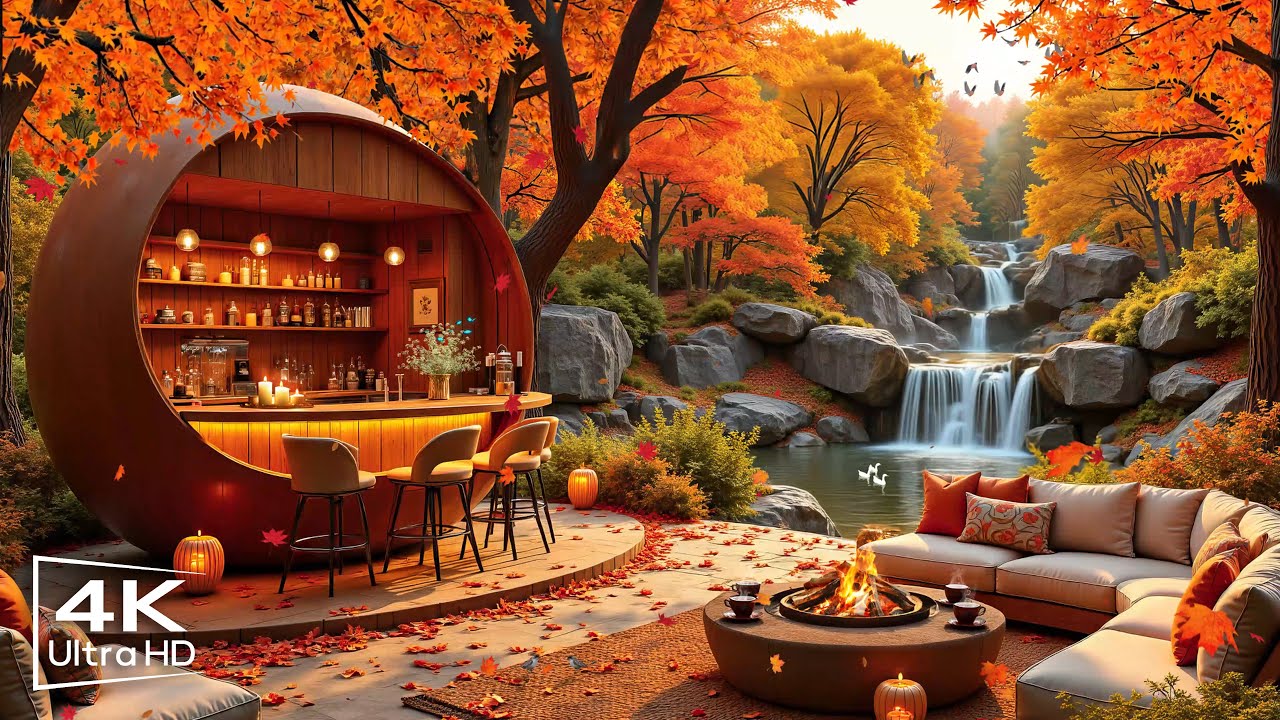 October Fall Piano at Cozy Cabin Ambience🍁 Soothing Piano Music ...