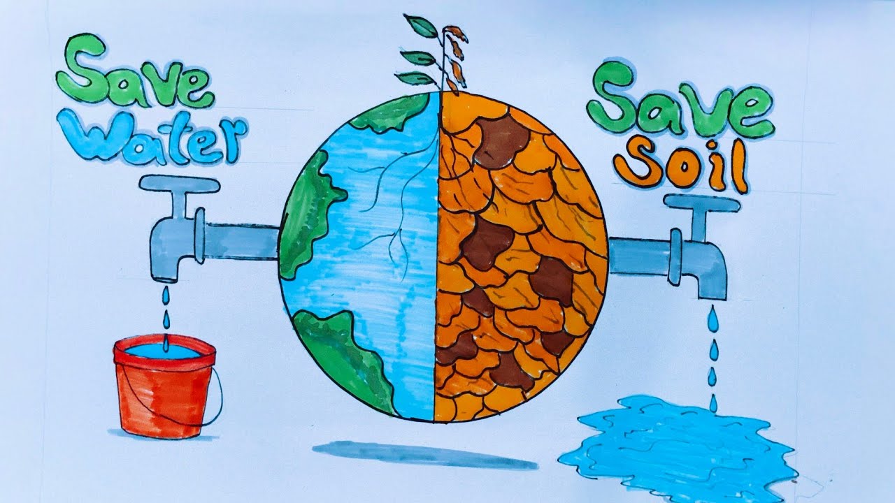 save water save soil poster drawing and colouring - YouTube