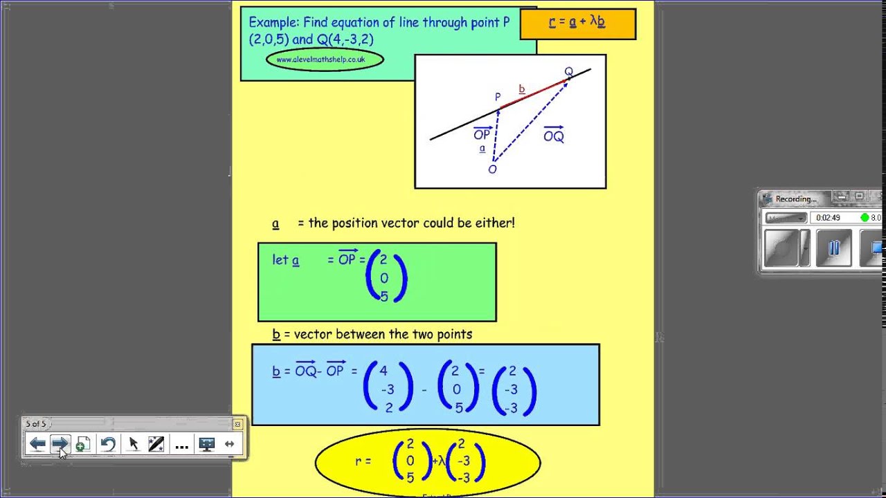 C4 Vector equation of a line - Vectors - A2 - alevelmathshelp - YouTube