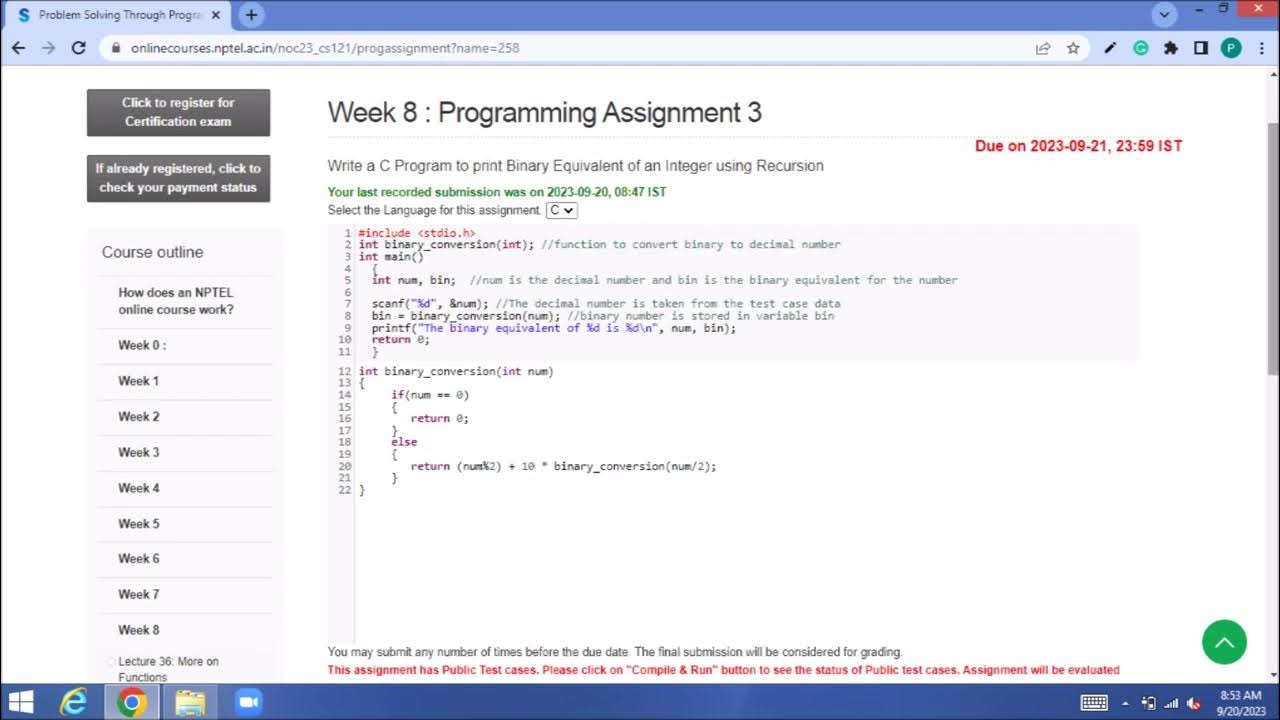 Problem Solving Through Programming In C NPTEL Week 8 Assignment - YouTube