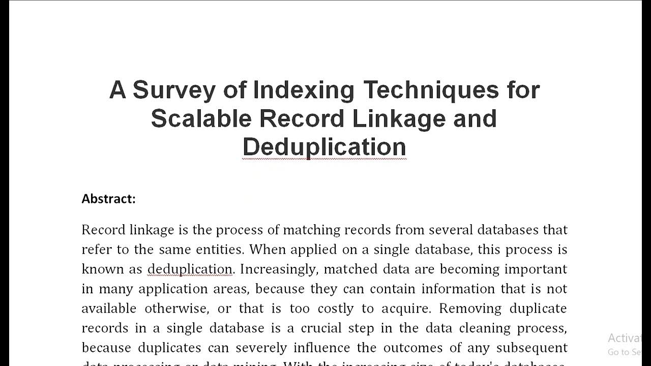 A Survey of Indexing Techniques for Scalable Record Linkage and Deduplication - YouTube