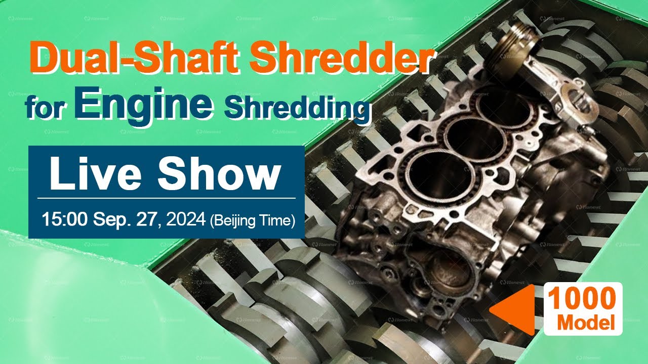Live Show: 1000 Model Dual-Shaft Shredder for Engine Shredding in ...