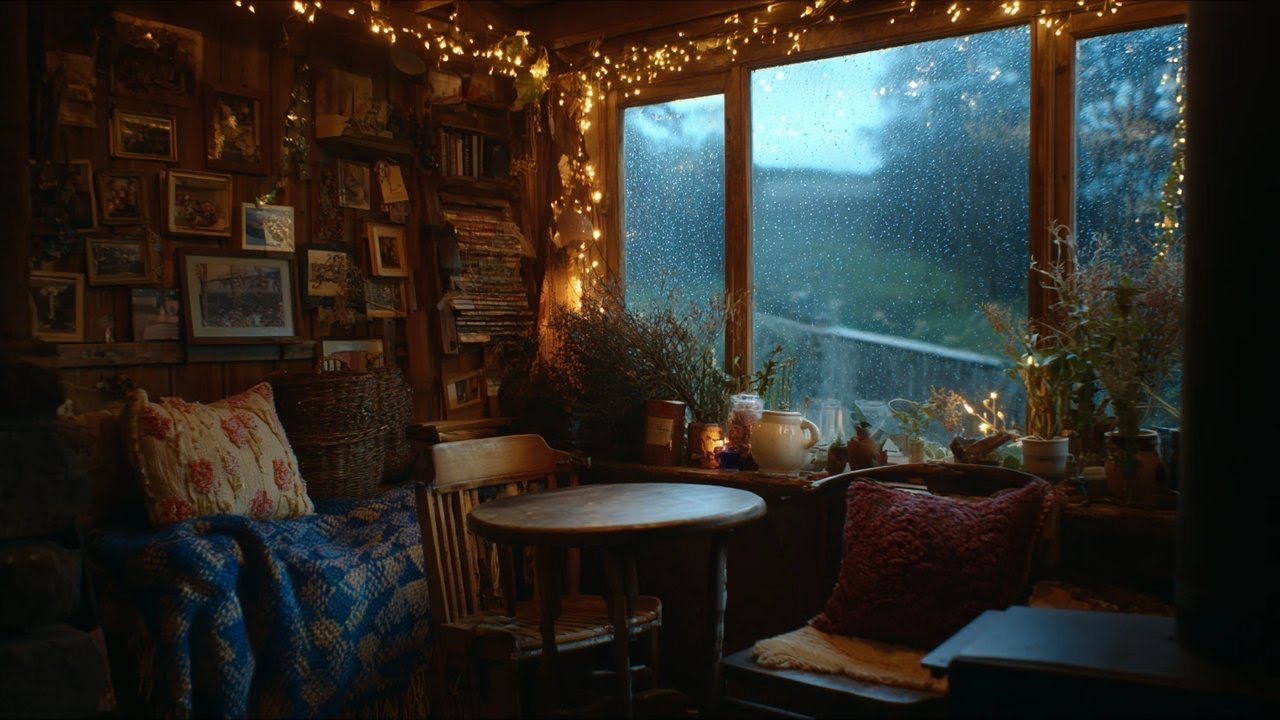 Vintage Cozy Rain 🌧️ 10 Hours of Rain on the Window | Warm Cabin ...