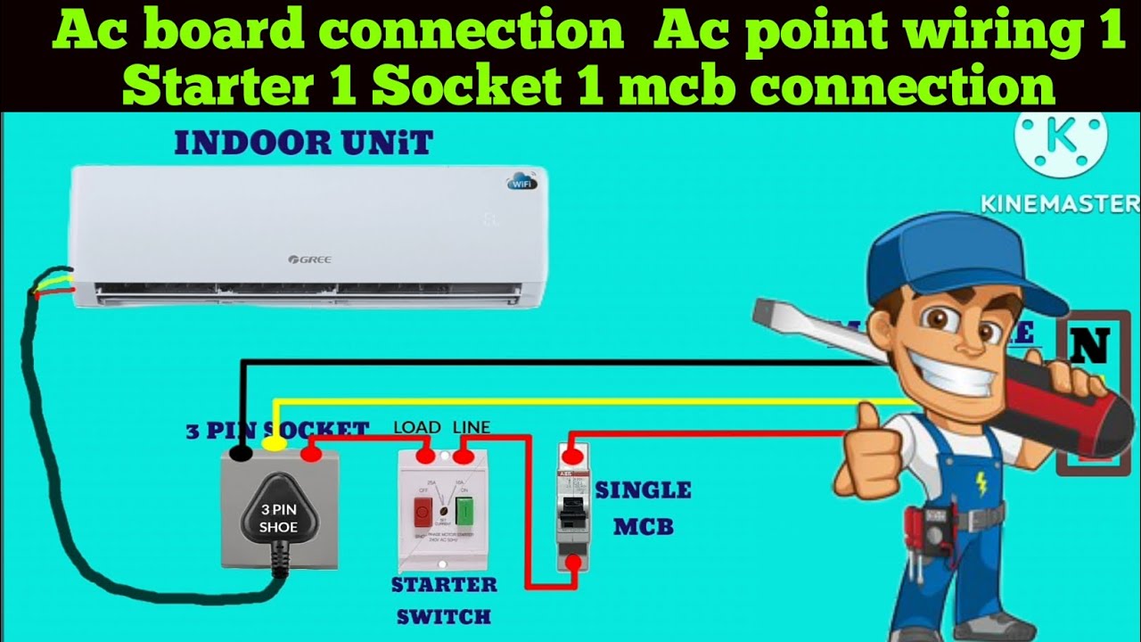 Ac board connection | Ac point wiring | 1 Starter 1 Socket 1 mcb ...