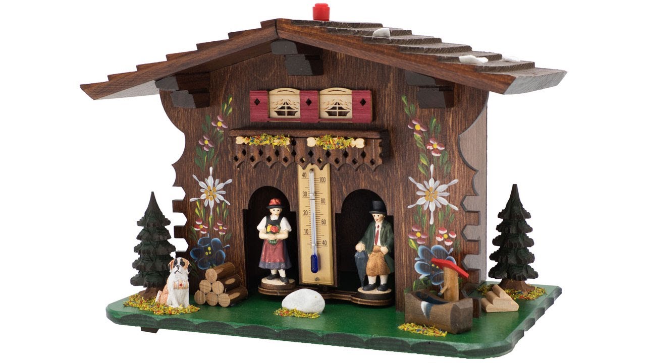 812 All Wood Painted German Weather House - YouTube