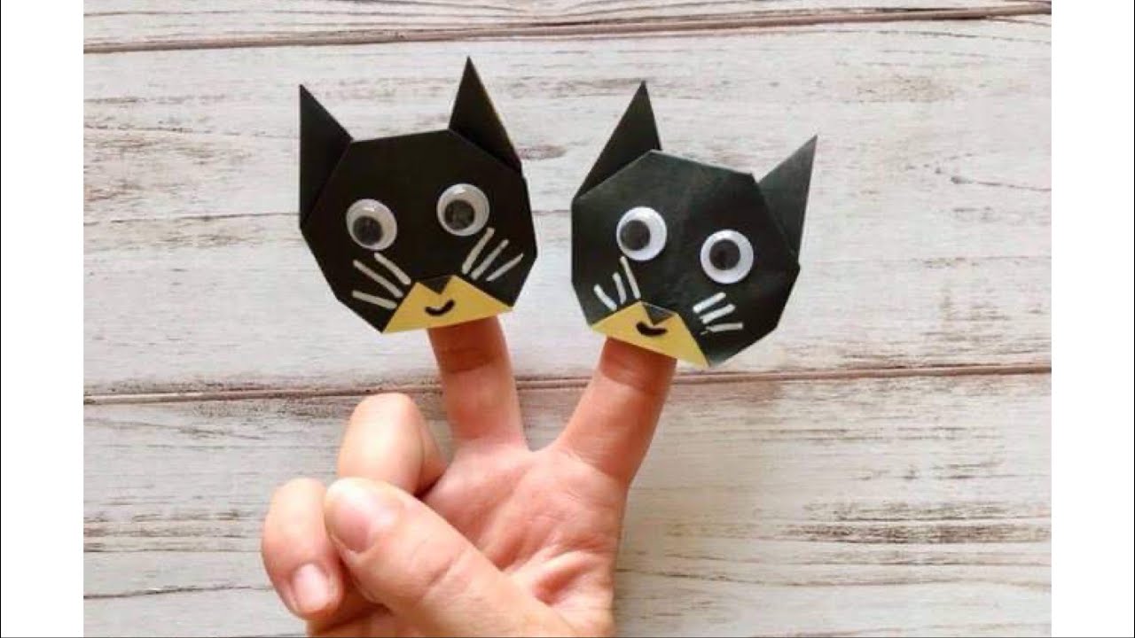 Macska hajtogatás papírból. Origami cica ujjbáb. Állatok a ház körül 6 ...