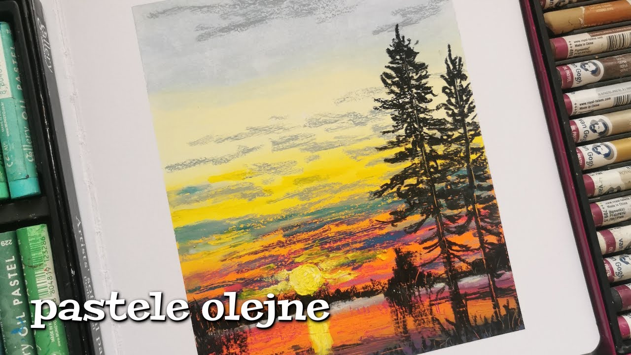 Rysowanie pejzażu o zachodzie słońca pastelami olejnymi | landscape ...