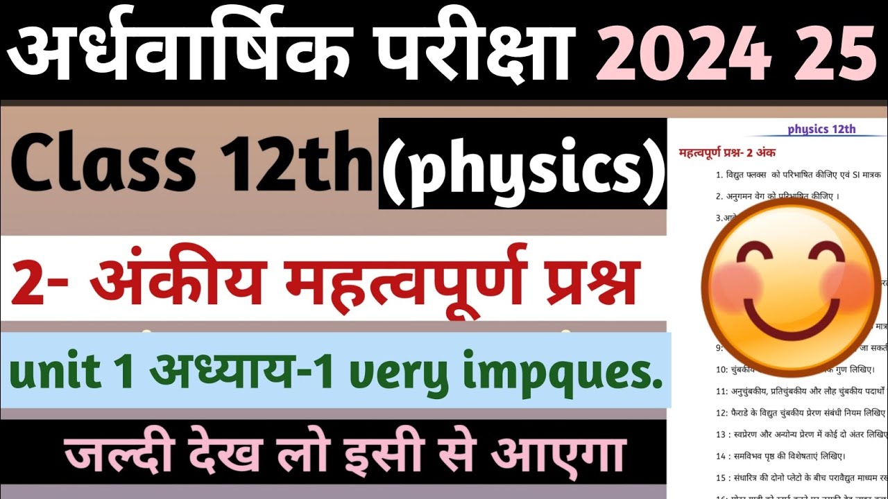 Class 12th physics unit 1 अध्याय-1 important questions 2024-25 | 12th physics impque ...