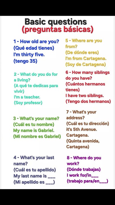 Basic questions ( preguntas básicas) #english - YouTube
