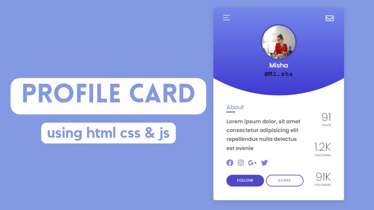 Animated Profile Card Using Html And Css And Javascript Youtube 4663