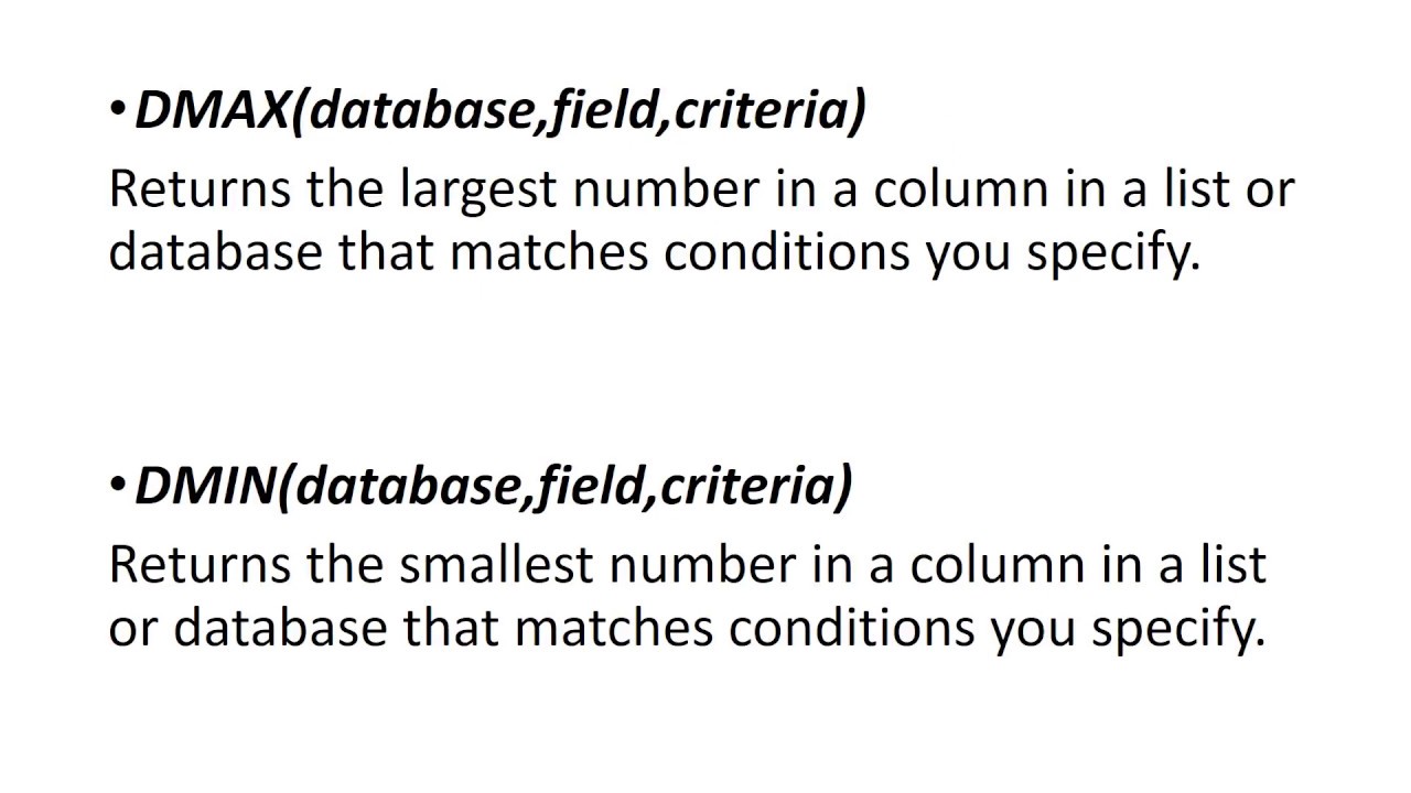 Excel Formulas Excel Database Functions Youtube 9727