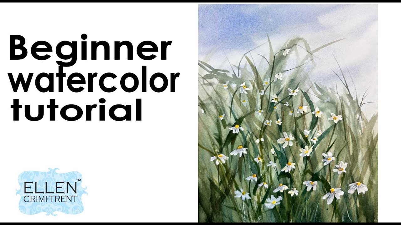 Beginner watercolor Flower field landscape - YouTube