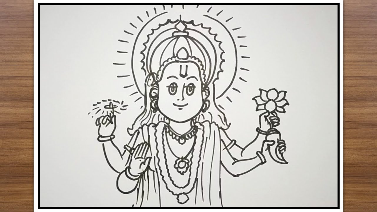 How To Draw Lord Vishnu With Easy Trick / भगवान विष्णु का चित्र आसान से ...
