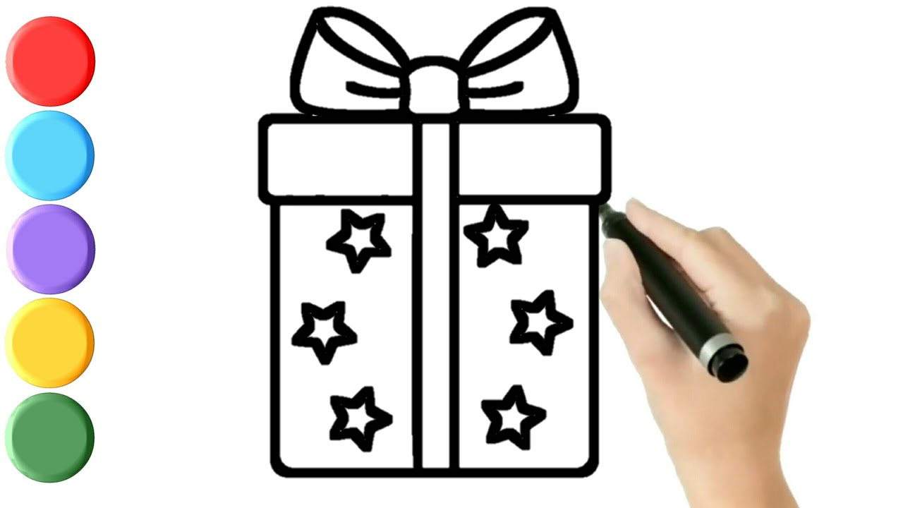 Gift box drawing|| how to draw gift box and coloring step by step for ...