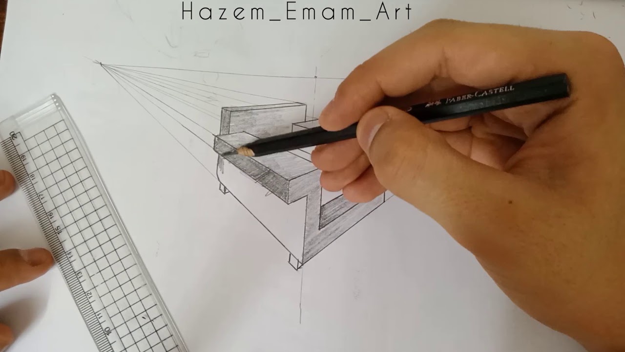 drawing two point perspective furniture / رسم أثاث منظور نقطتين - YouTube