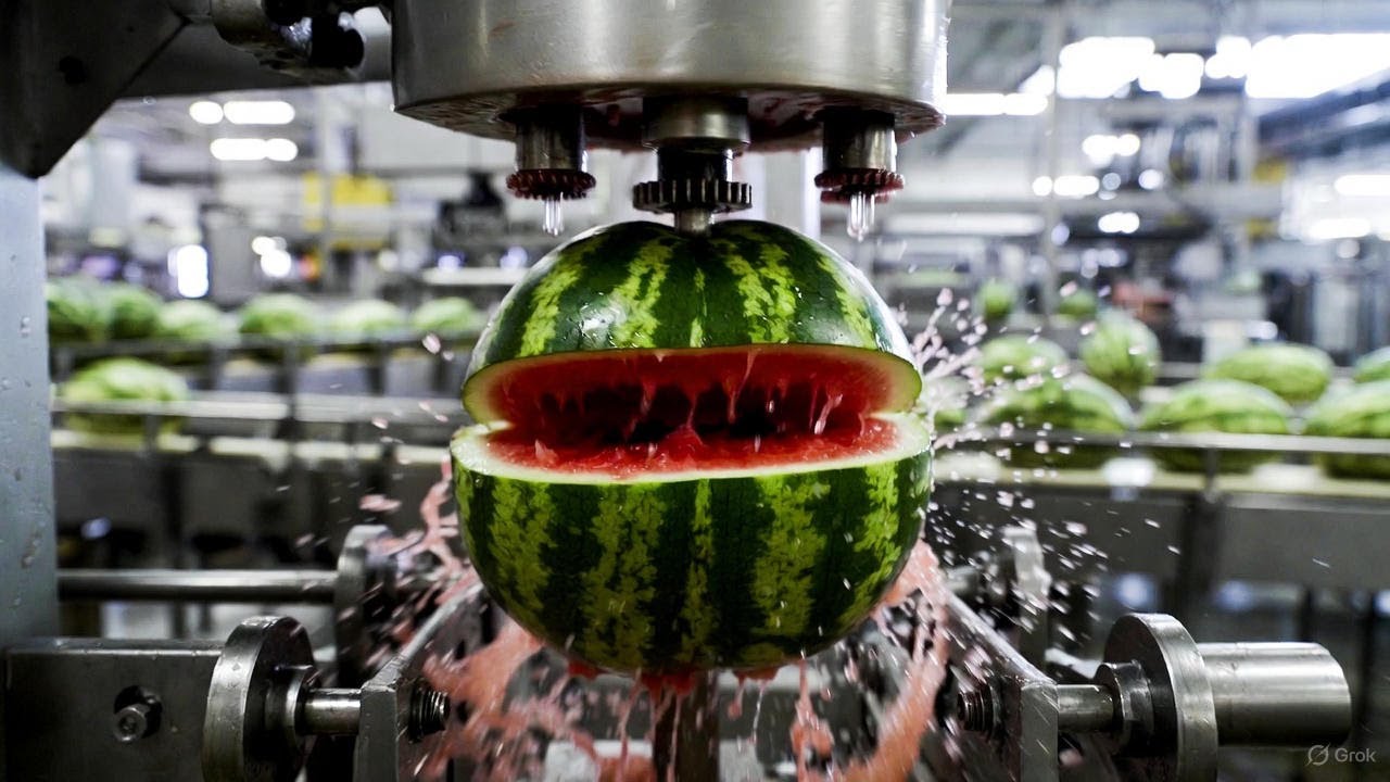 Inside a Massive Modern Watermelon Factory Melons to Sweet Red Juice ...
