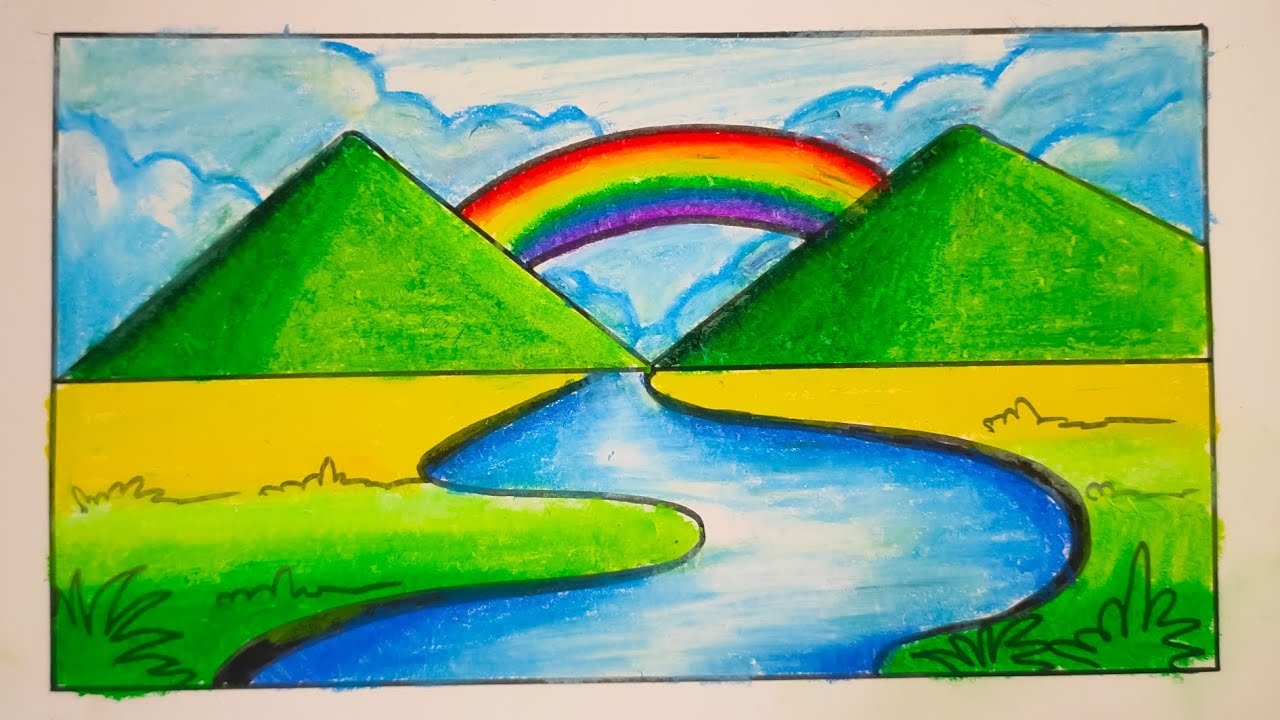 Very Easy Rainbow Scenery Drawing | Nature Drawing with Rainbow ...