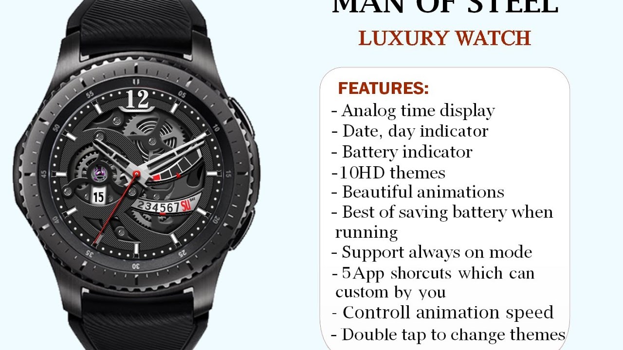 "Man Of Steel" watch face for Samsung Gear S2 / S3 - YouTube