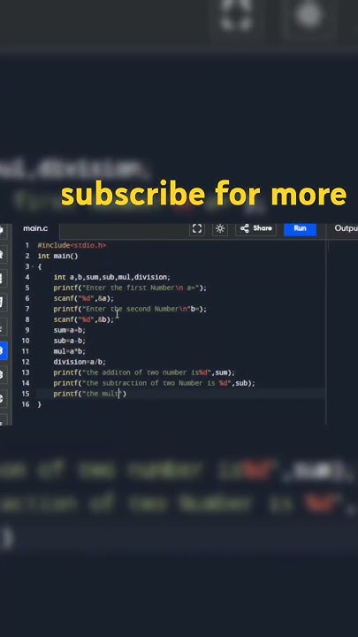 Add Substractmultiply And Div In One Program In Ccode Education Short Shorts Viralvideo