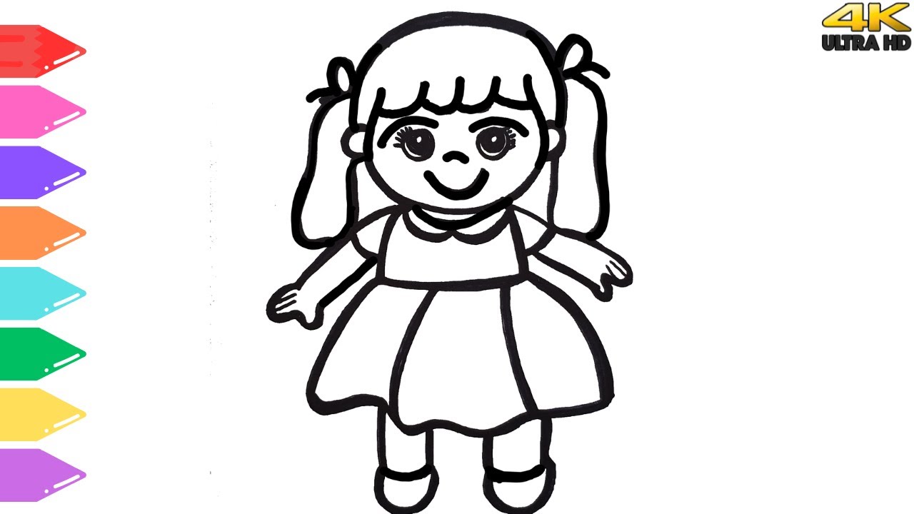 How to draw Cute Girl Doll| Drawing, Painting and coloring for kids ...