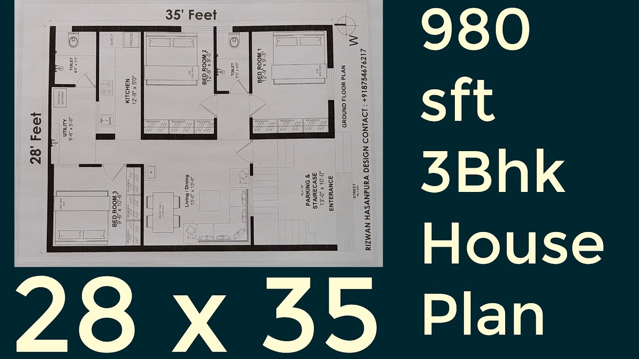 28*35 Ghar Ka Naksha | 28x35 Building Plan | 28x35 House Plan | 1000 ...