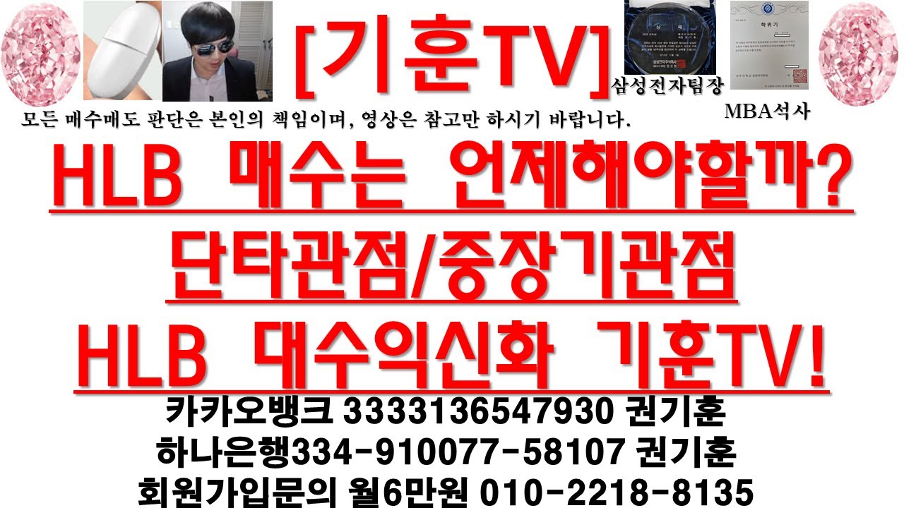 [주식투자]HLB(HLB 매수는 언제해야할까?단타관점/중장기관점/HLB 대수익신화 기훈TV!) - YouTube