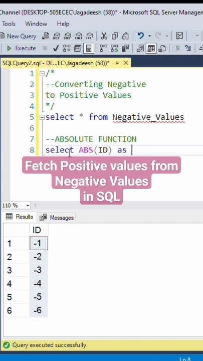 Convert Negative To Positive Values In Sql Shorts Sql Sqlserver Mssql Youtubeshorts