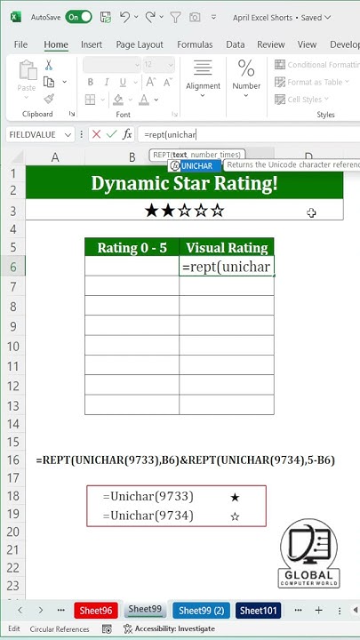 Excel में Dynamic Star Rating बनाएं बिना VBA के!🌟#excel #shorts #exceltutorial #5starrating # ...