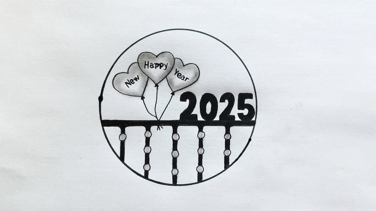 Happy new year drawing 2025 /New year drawing/Happy New year scenery ...