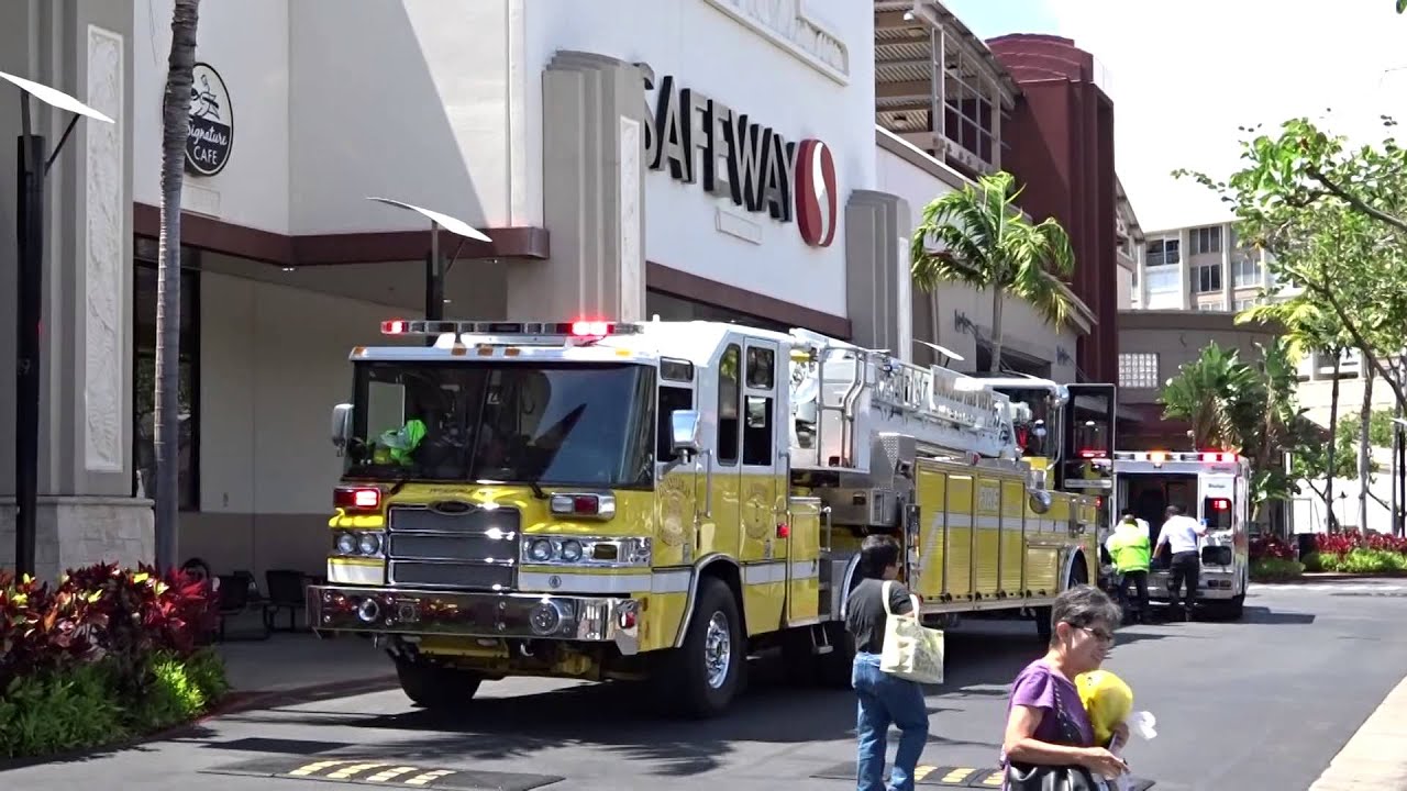 fire engine yellow fireman SAFEWAY supermarket hawaii oahu honolulu ...