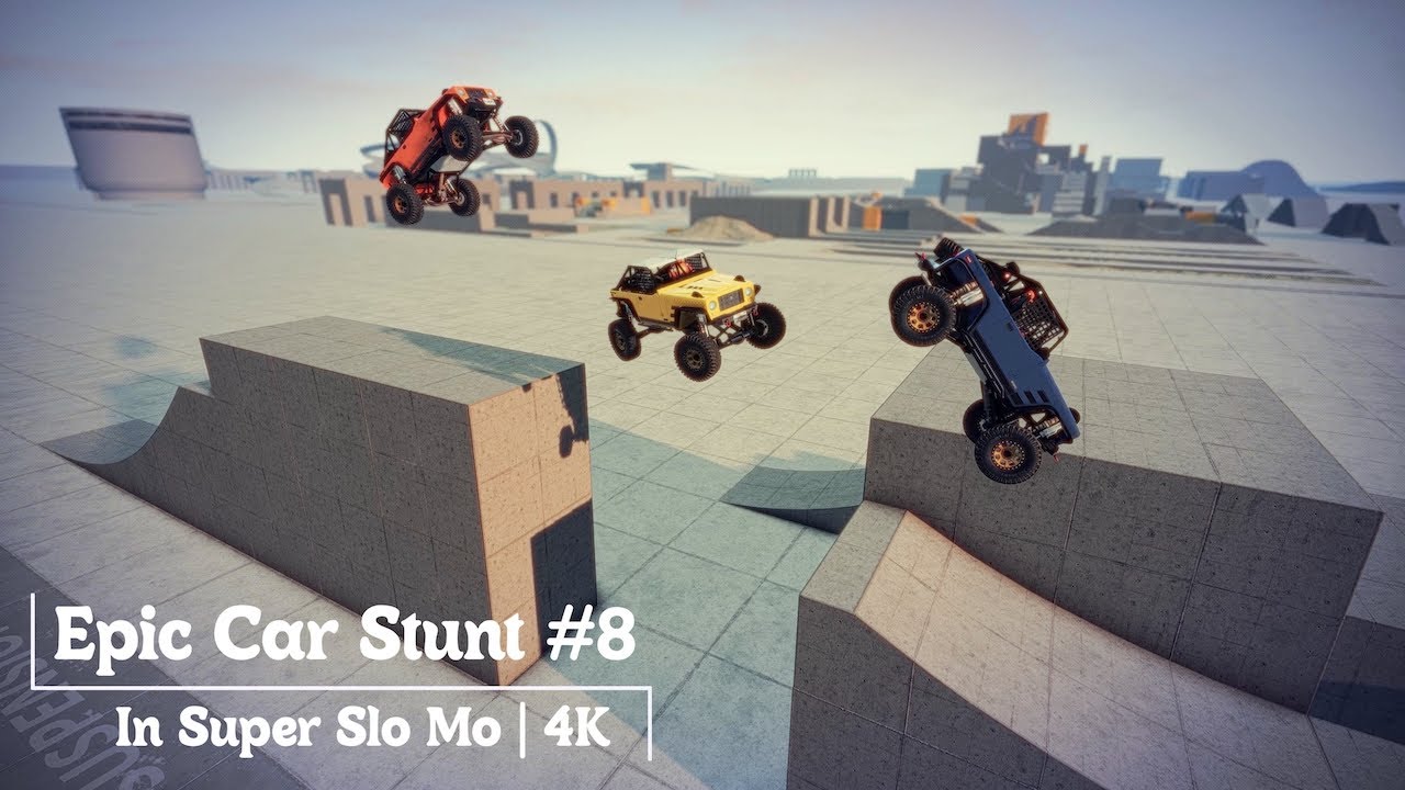 3 Cars, 1 big Jump: Can They Land in Tandem? ~ In Super Slow Motion 3D ...