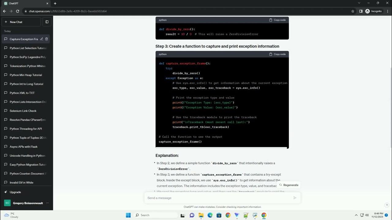 Capture exception raising frame in Python - YouTube