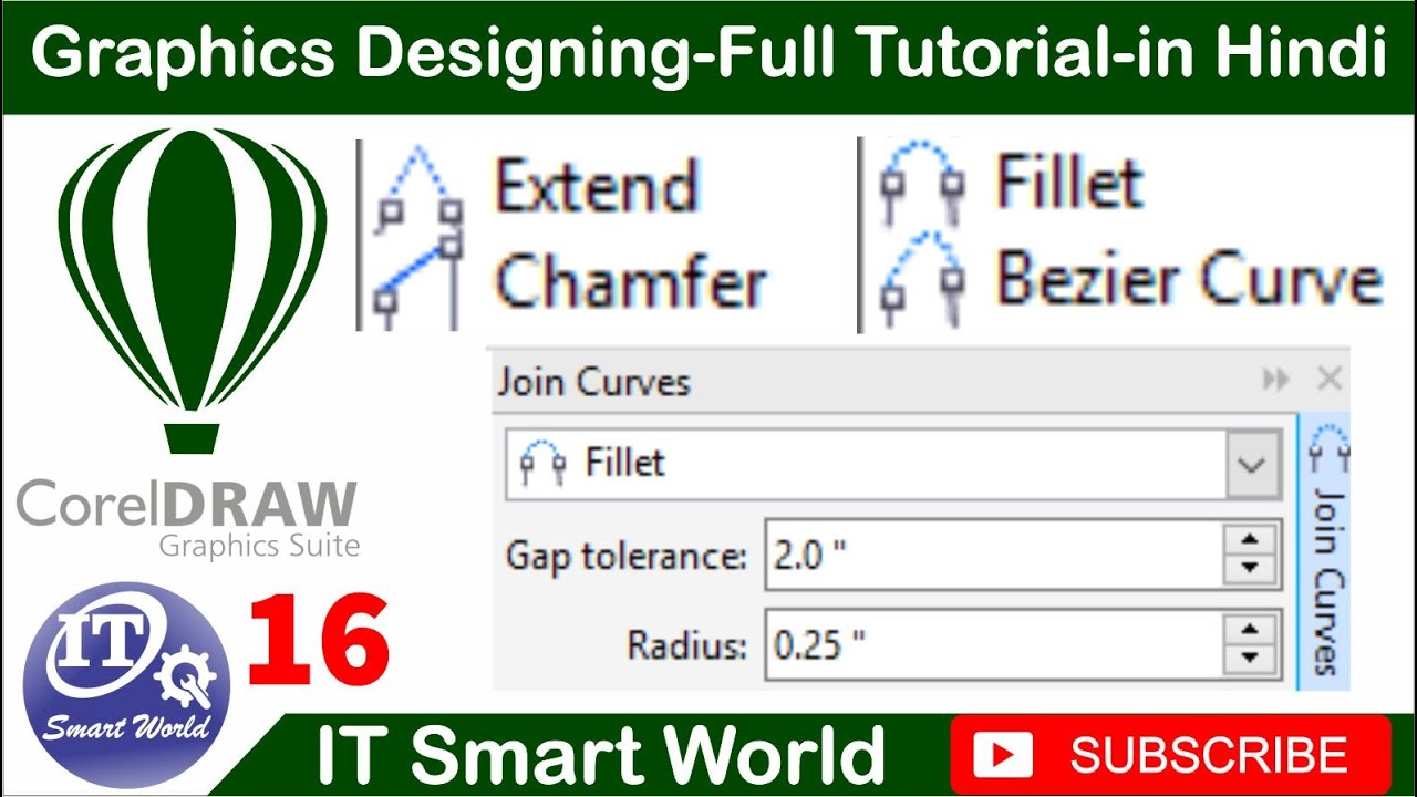 CorelDRAW Join curves all option,Extend,Fillet,Chamfer,Bezier Curve in ...