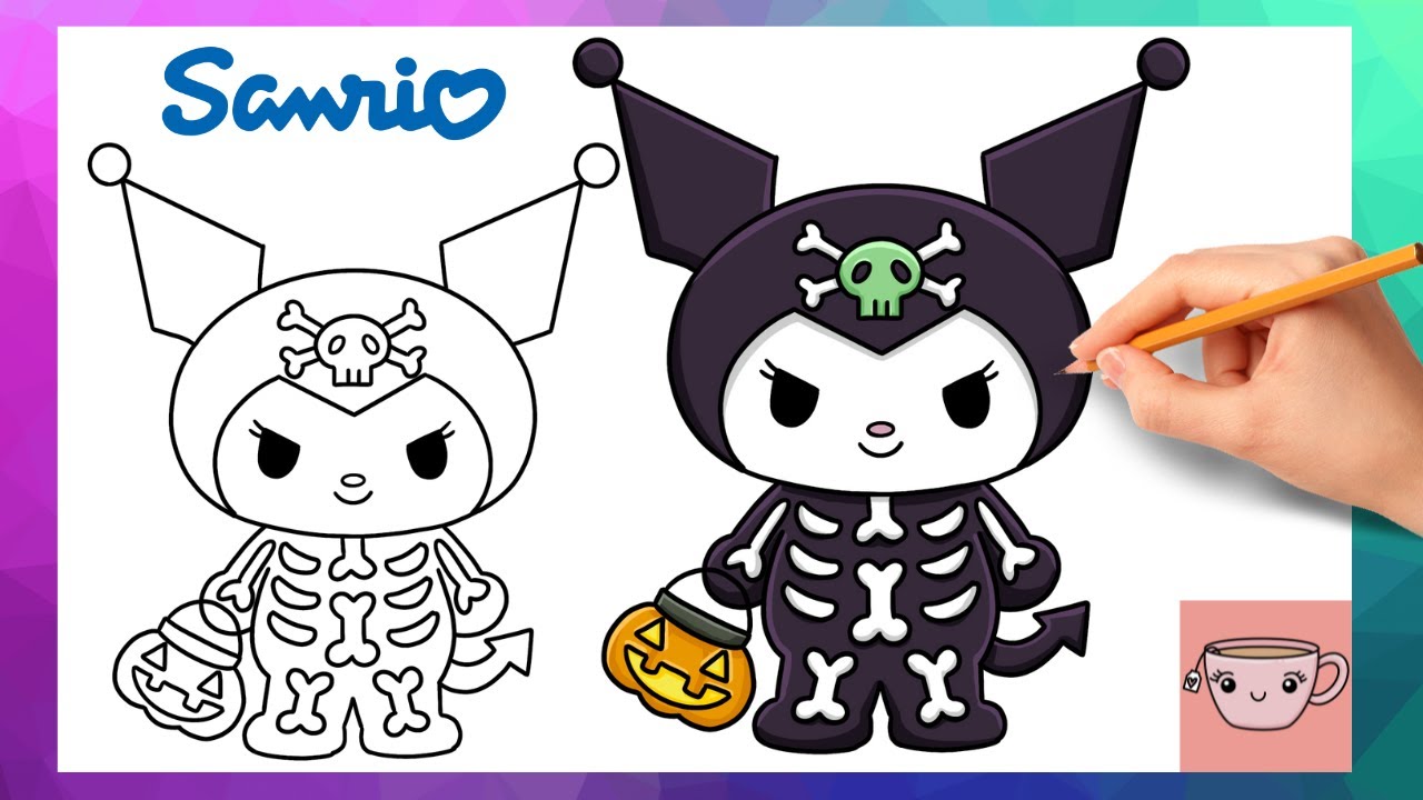 How To Draw Kuromi Skeleton 💀 Halloween Cute Easy Drawing Tutorial ...