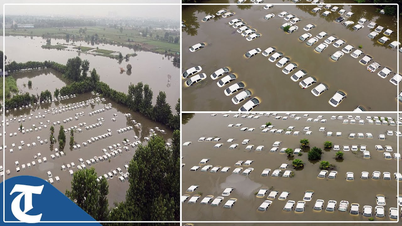 Bird’s eye view: Hundreds of cars submerged as Hindon River swells in ...