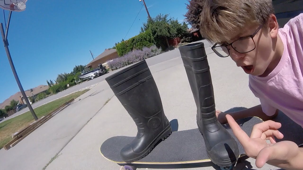 Skateboarding in rubber boots! - YouTube