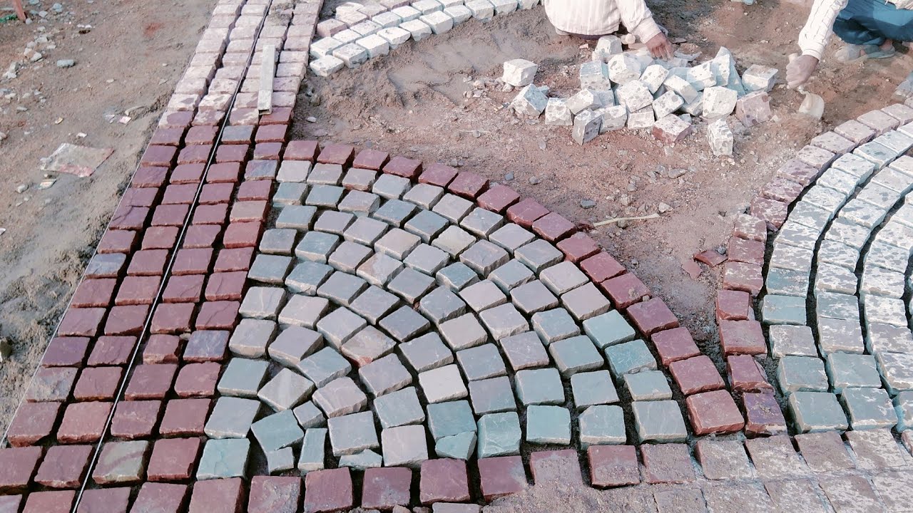 cobblestone laying,cobble kese lagaya jati hai size 4*4*3 - YouTube