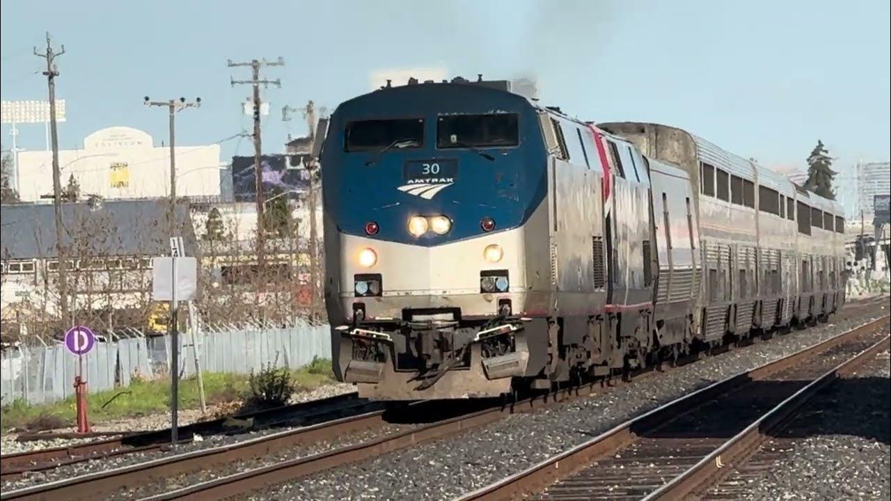 The Amtrak Coast Starlight Train #11 going by 98th Ave in Oakland CA Friday Morning - YouTube