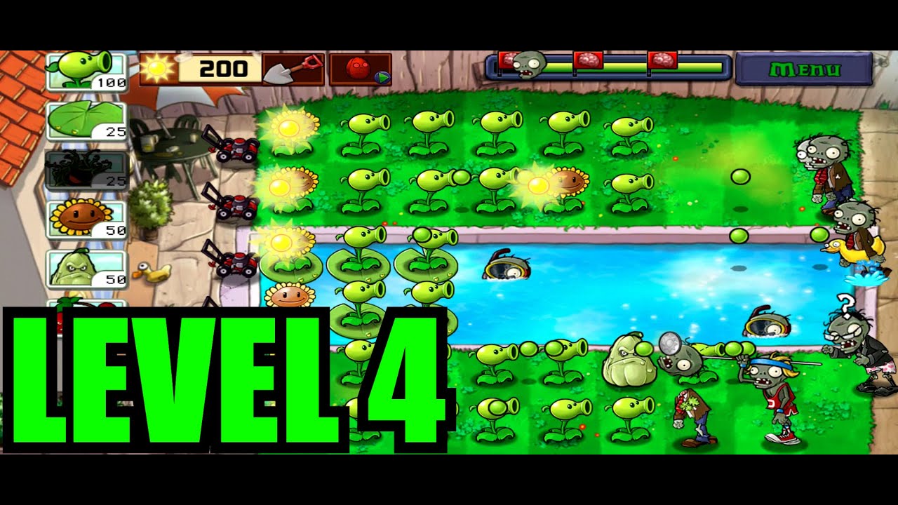 Plants vs. Zombies - Pool - Level 4 - pvz - YouTube