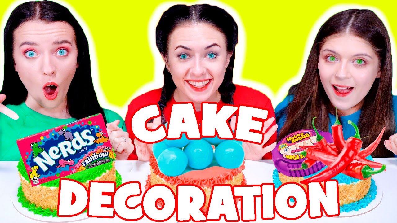 ASMR Green, Pink and Blue Cake Decorating Challenge | Eating Sounds ...