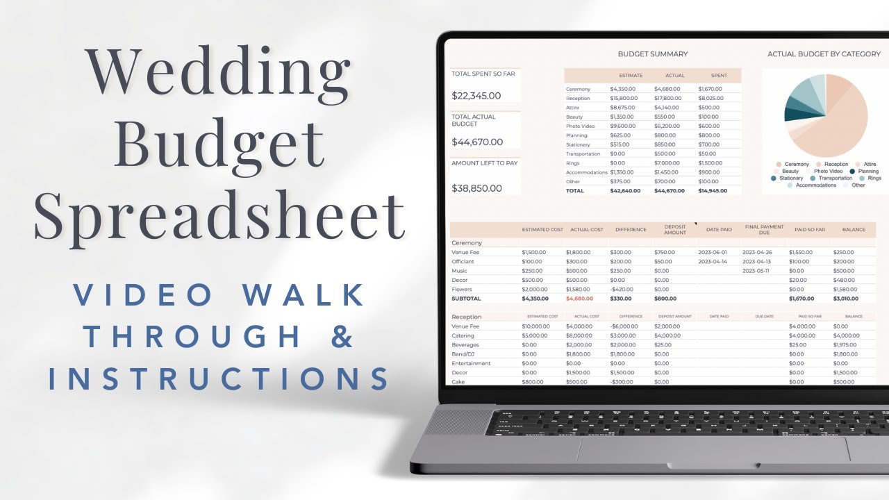 Wedding Budget Planning Spreadsheet Tutorial in Google Sheets and Excel ...