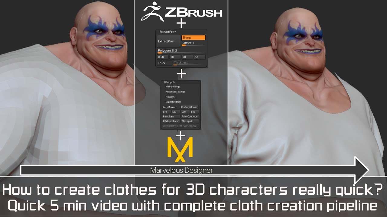 Quick cloth creation pipeline tutorial for 3D characters, in ZBrush and ...
