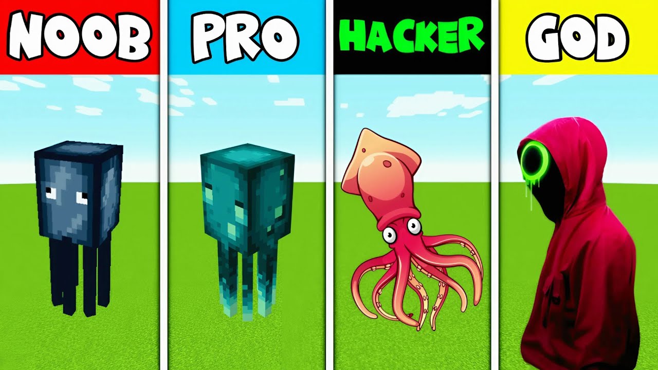 Epic Minecraft Battle: SQUID BUILD CHALLENGE - NOOB vs PRO vs HACKER vs ...