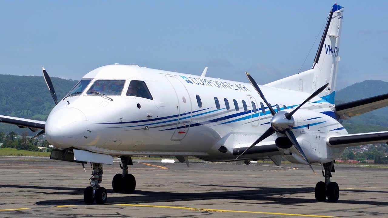 Flying Wollongong's new airline to Melbourne - Fly Corporate Saab 340 ...