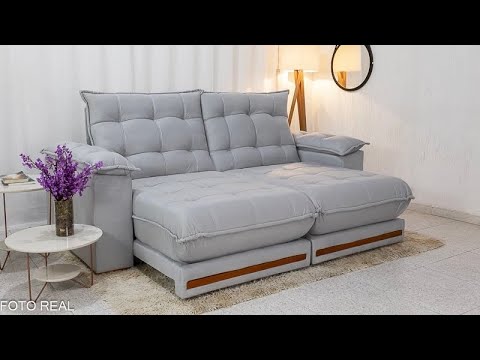 Sofá Retrátil Reclinável Barcelona 2.30m Veludo Prata 321 - D33 e Molas Ensacadas - YouTube