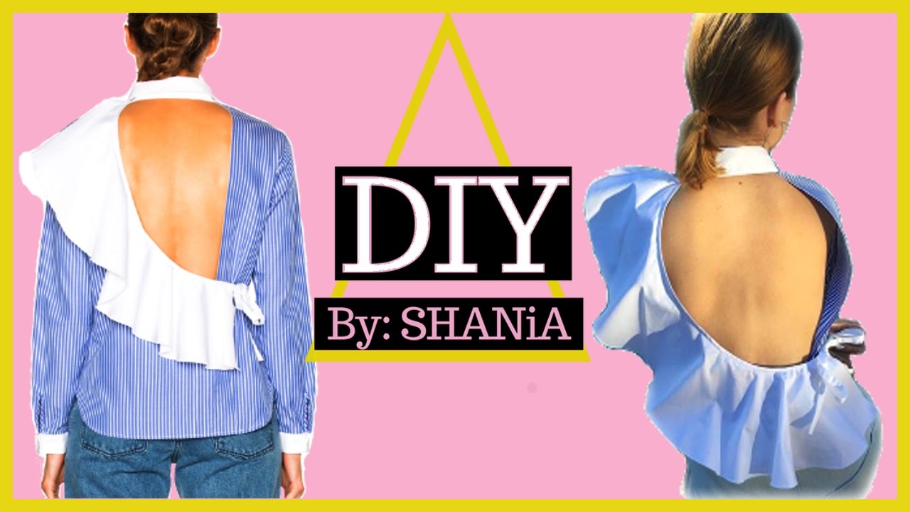 How to make a diy shirt with open back and ruffle from a men's collared ...